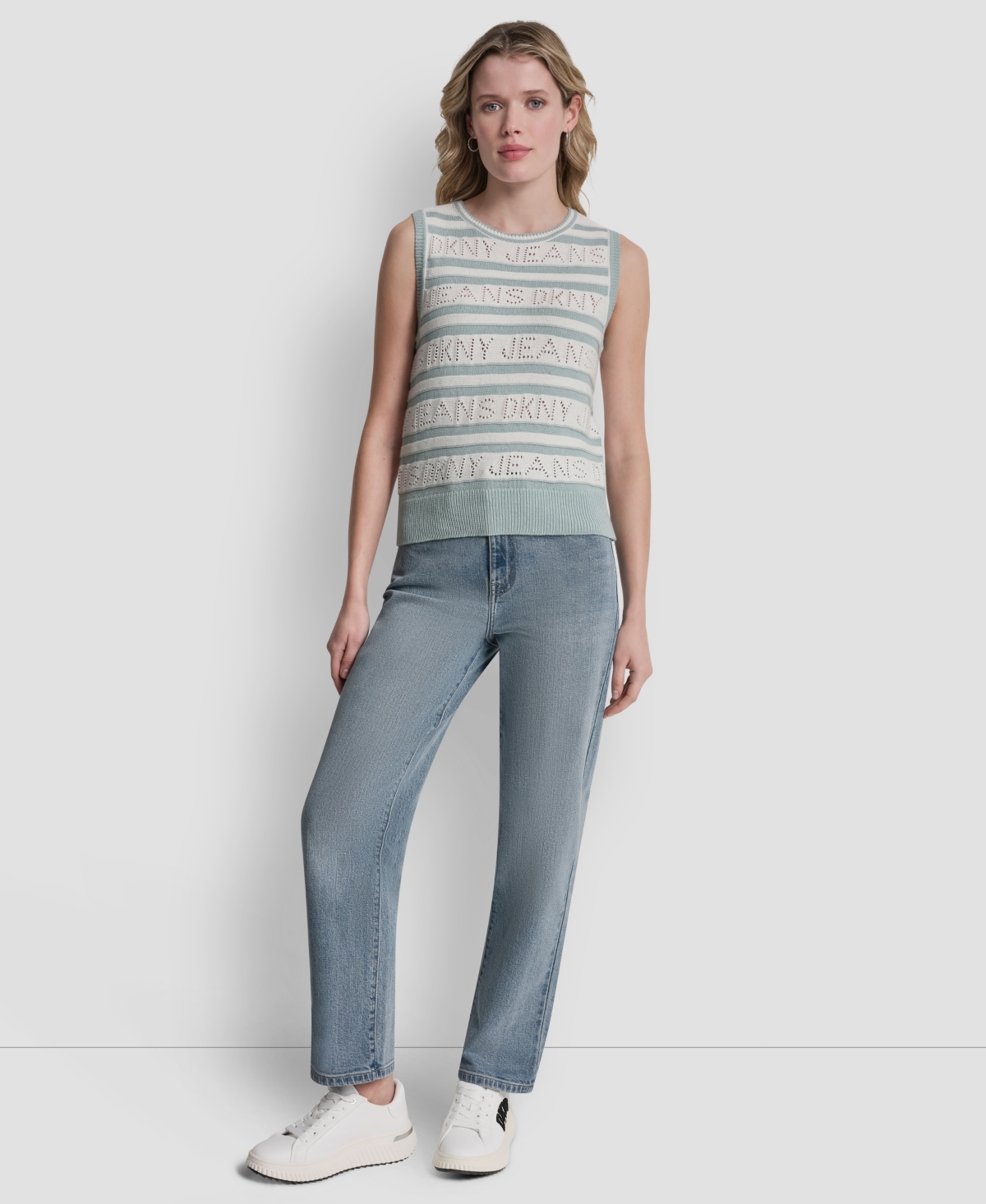 Click here for Dkny Jeans Womens Sleeveless Logo Pointelle Stripe... prices