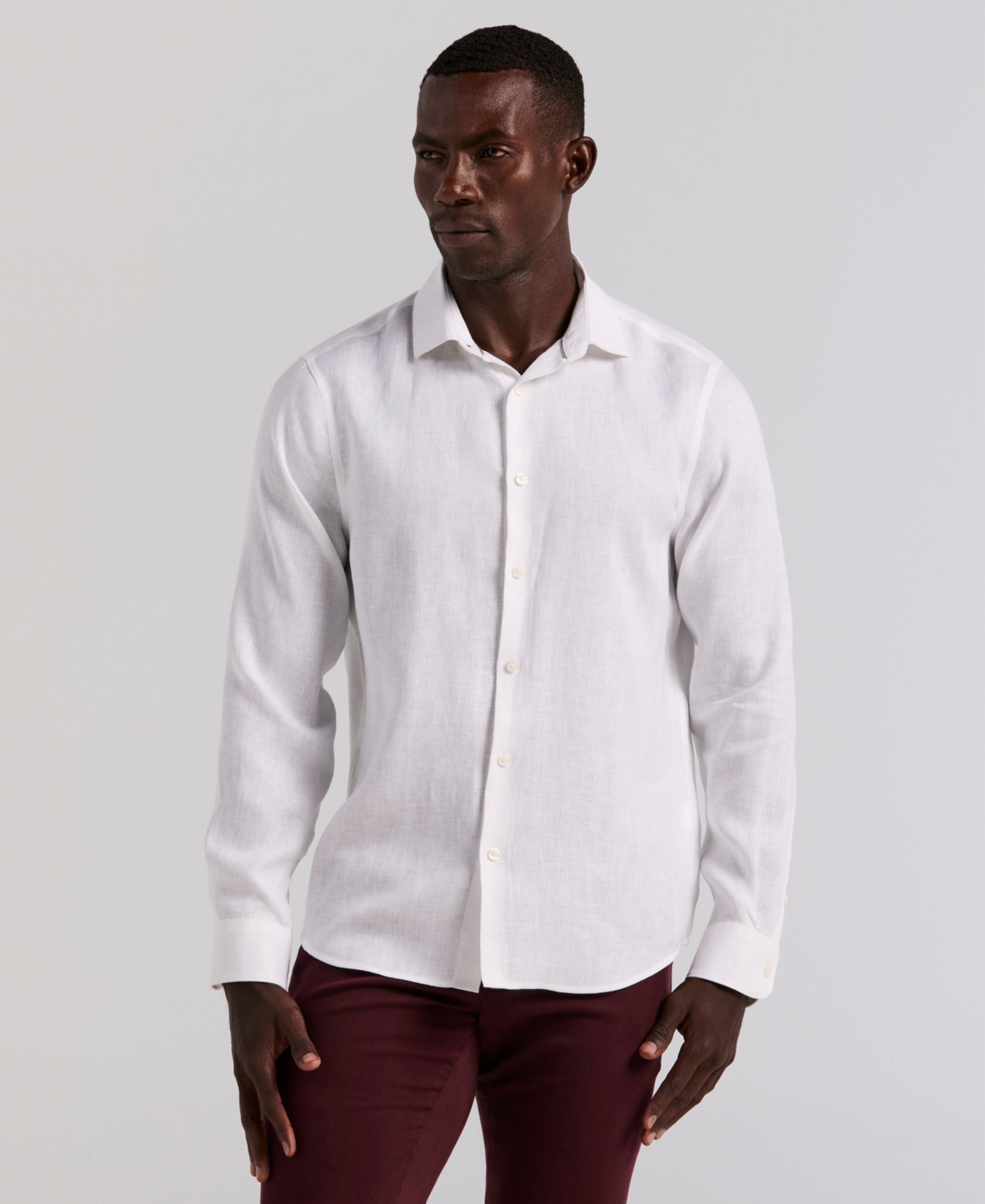 Click here for Perry Ellis Mens Solid Linen Shirt - Bright White prices