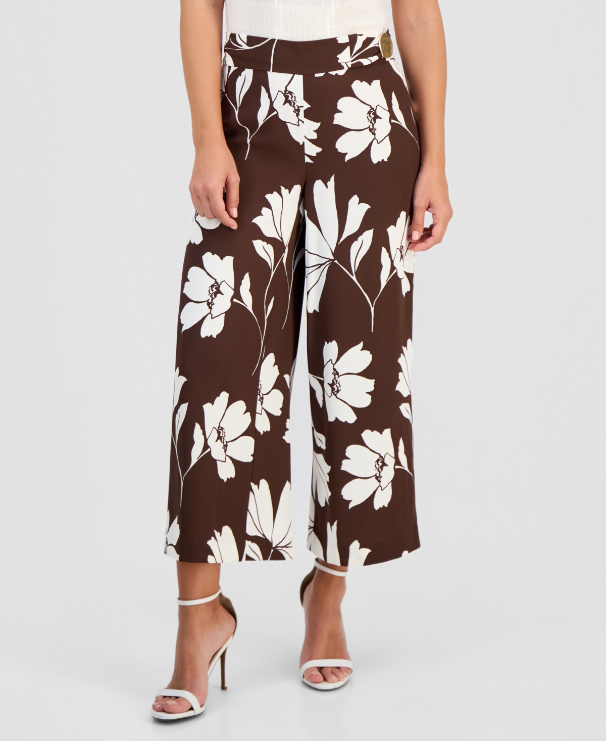 Click here for Anne Klein Petite Cropped Floral Print Pants - Dar... prices