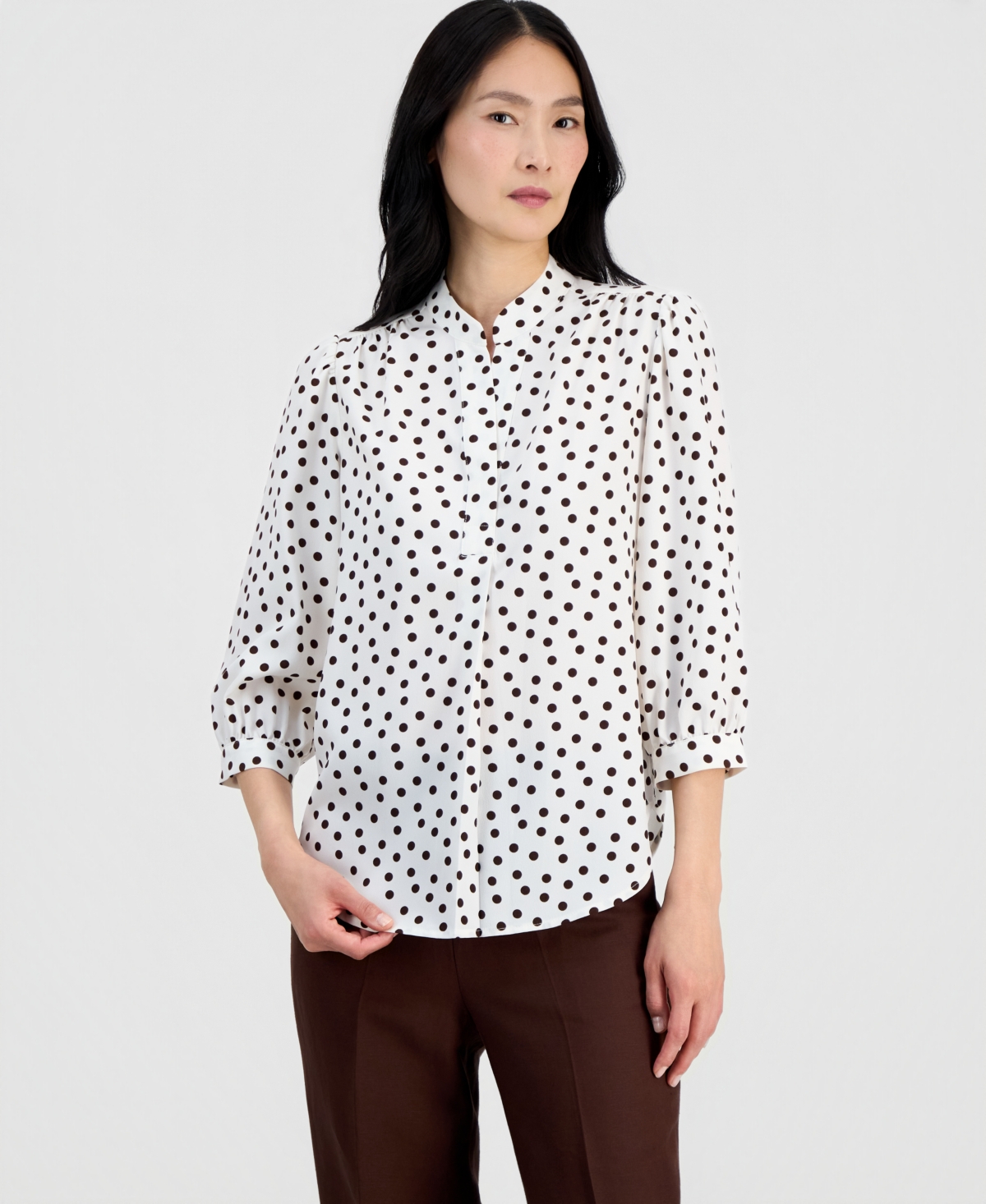 Click here for Anne Klein Petite Y-Neck Pull-On Top - White Dove/... prices