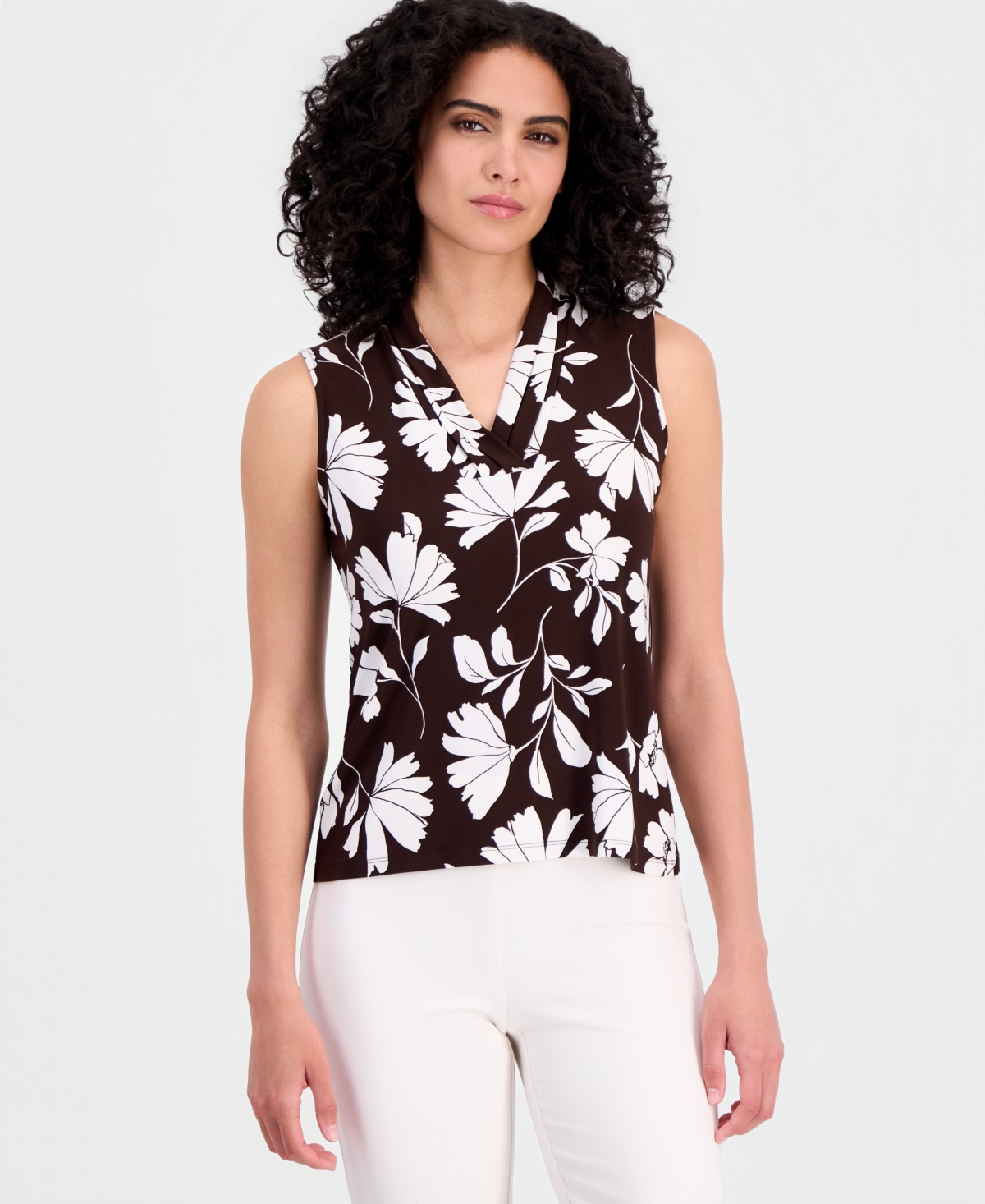 Click here for Anne Klein Womens Triple-Pleat V-Neck Sleeveless T... prices