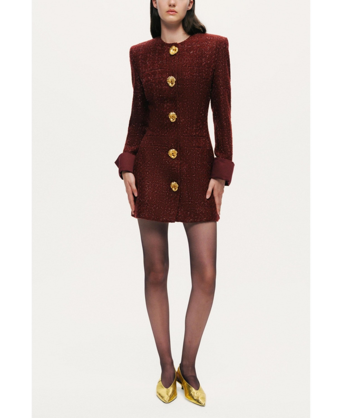 Click here for Nocturne Womens Gold-Button Boucle Mini Dress - Bu... prices