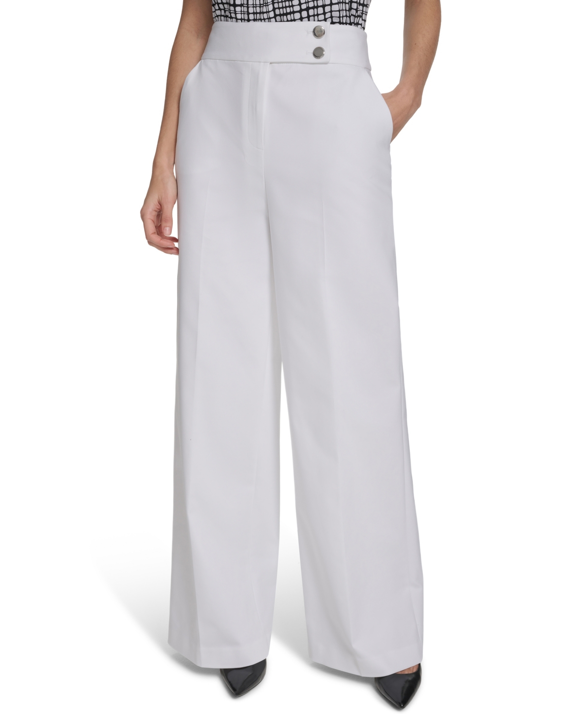 Click here for Calvin Klein Womens Mid-Rise Wide-Leg Pants - Whit... prices