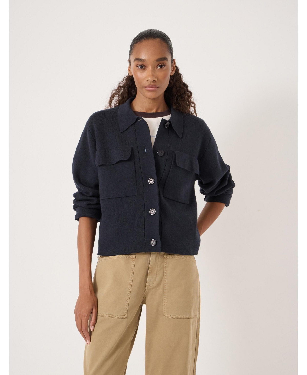 Click here for Hush Womens Bobbie Knitted Shacket - Navy blue prices