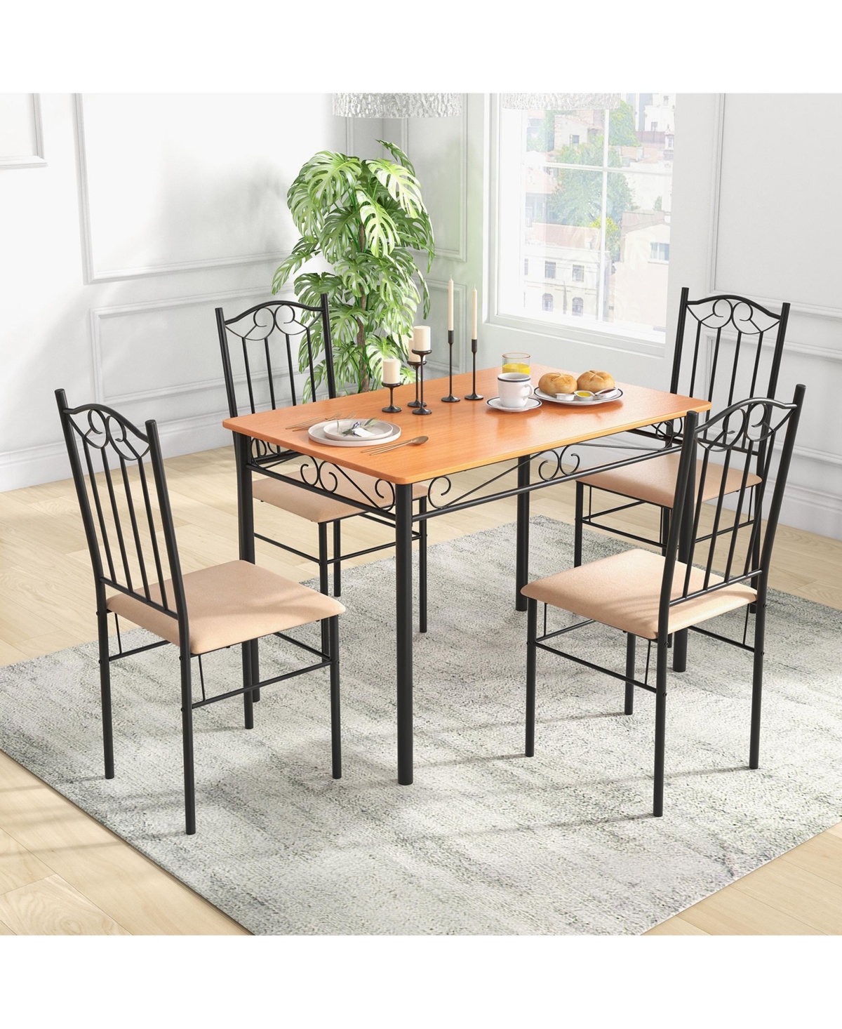 Click here for 5 Pcs Dining Set Wood Metal 30" Table & 4 Cha... prices