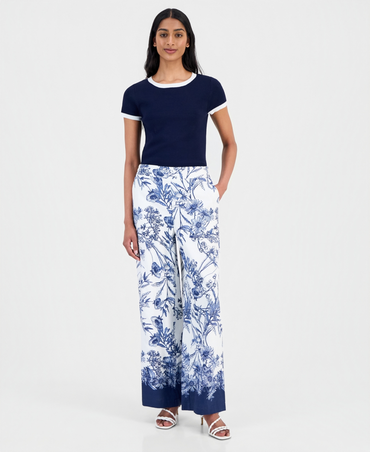 Click here for T Tahari Womens Printed Wide-Leg Pull-On Pants - N... prices