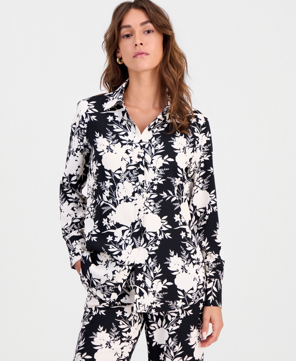 Click here for Bar Iii Womens Floral-Print Button-Front Shirt  Ma... prices