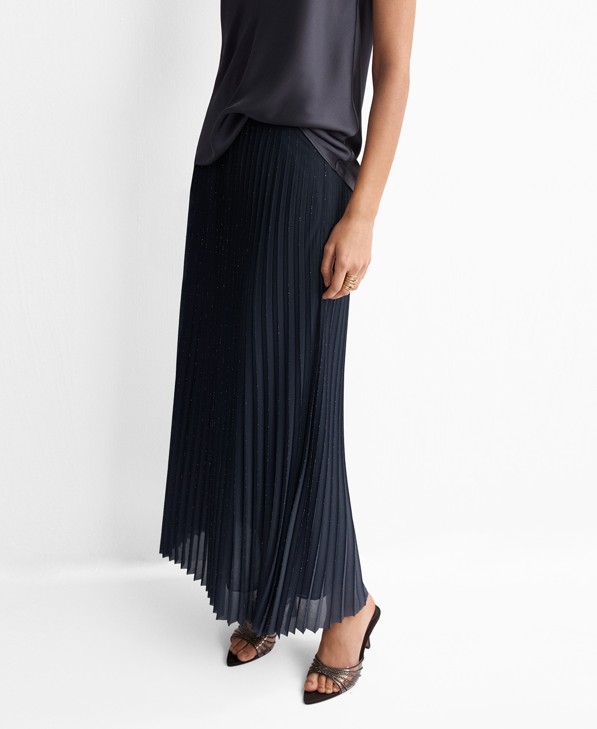 Click here for Mango Womens Pleated Flared Skirt - Night Blue prices
