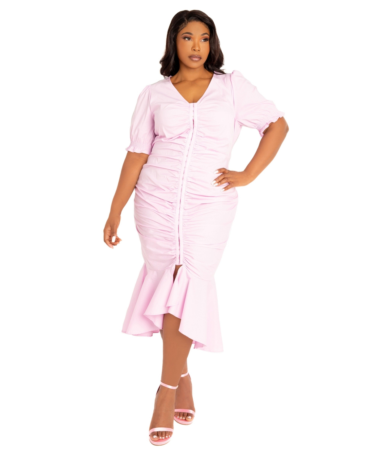 Click here for Buxom Couture Plus Size Ruched Fishtail Midi Dress... prices