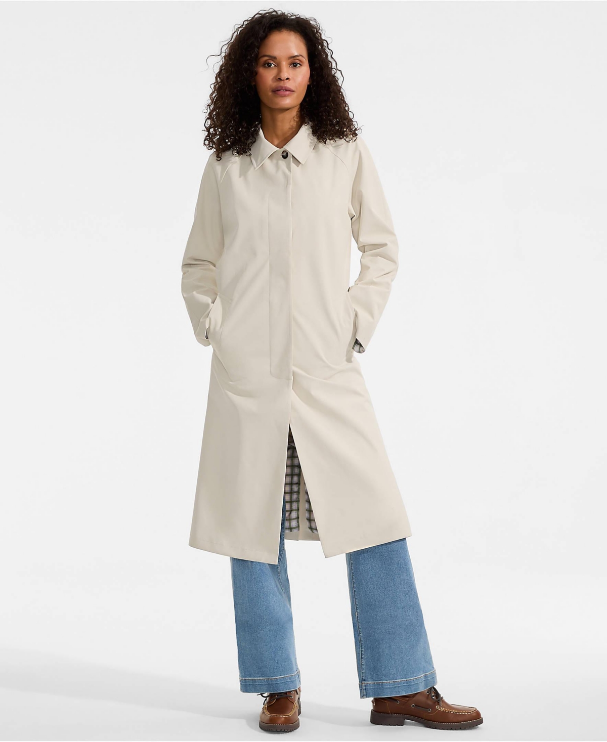 Click here for Lands End Womens Mac Raincoat - Oatmeal/plaid prices