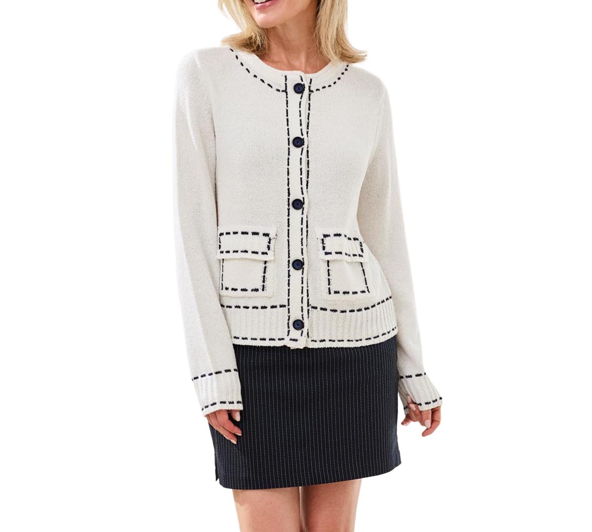 Click here for Tribal Womens Contrast Stitch Cardigan - White prices