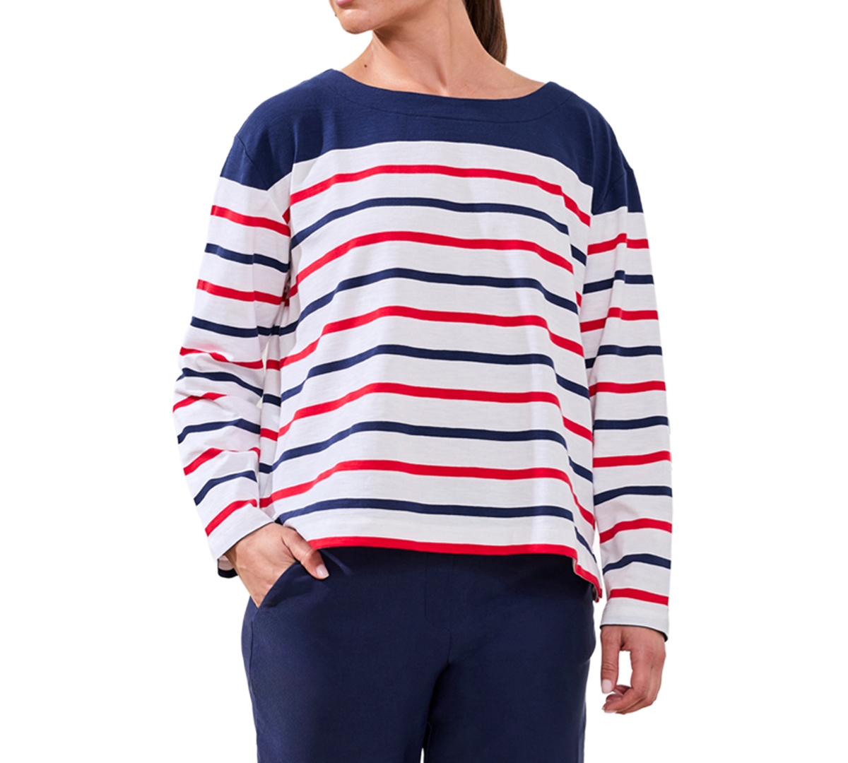 Click here for Tribal Womens Boat Neck Long-Sleeve Top - White mu... prices