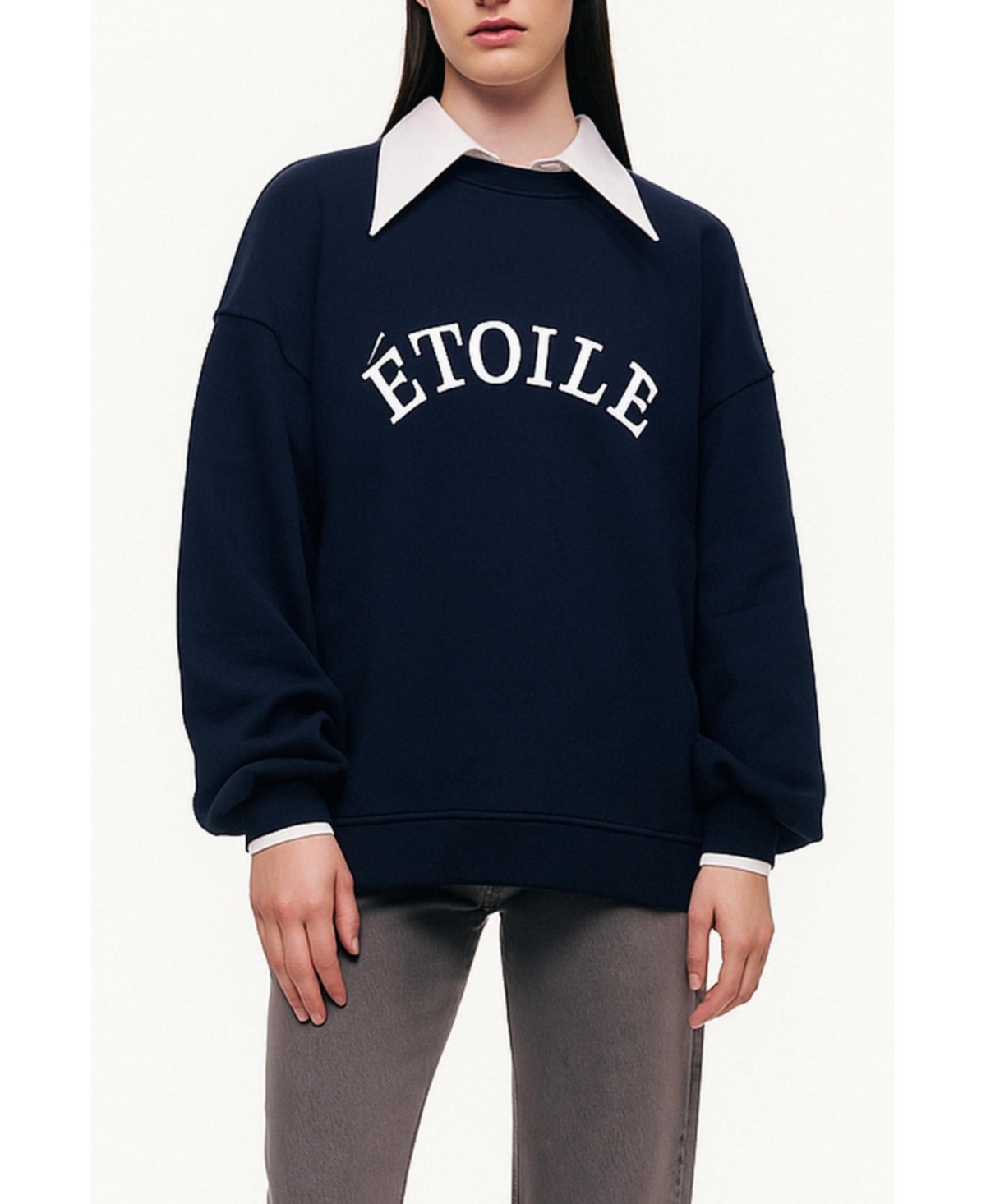 Click here for Nocturne Womens Woven Text Logo Sweatshirt - Navy prices