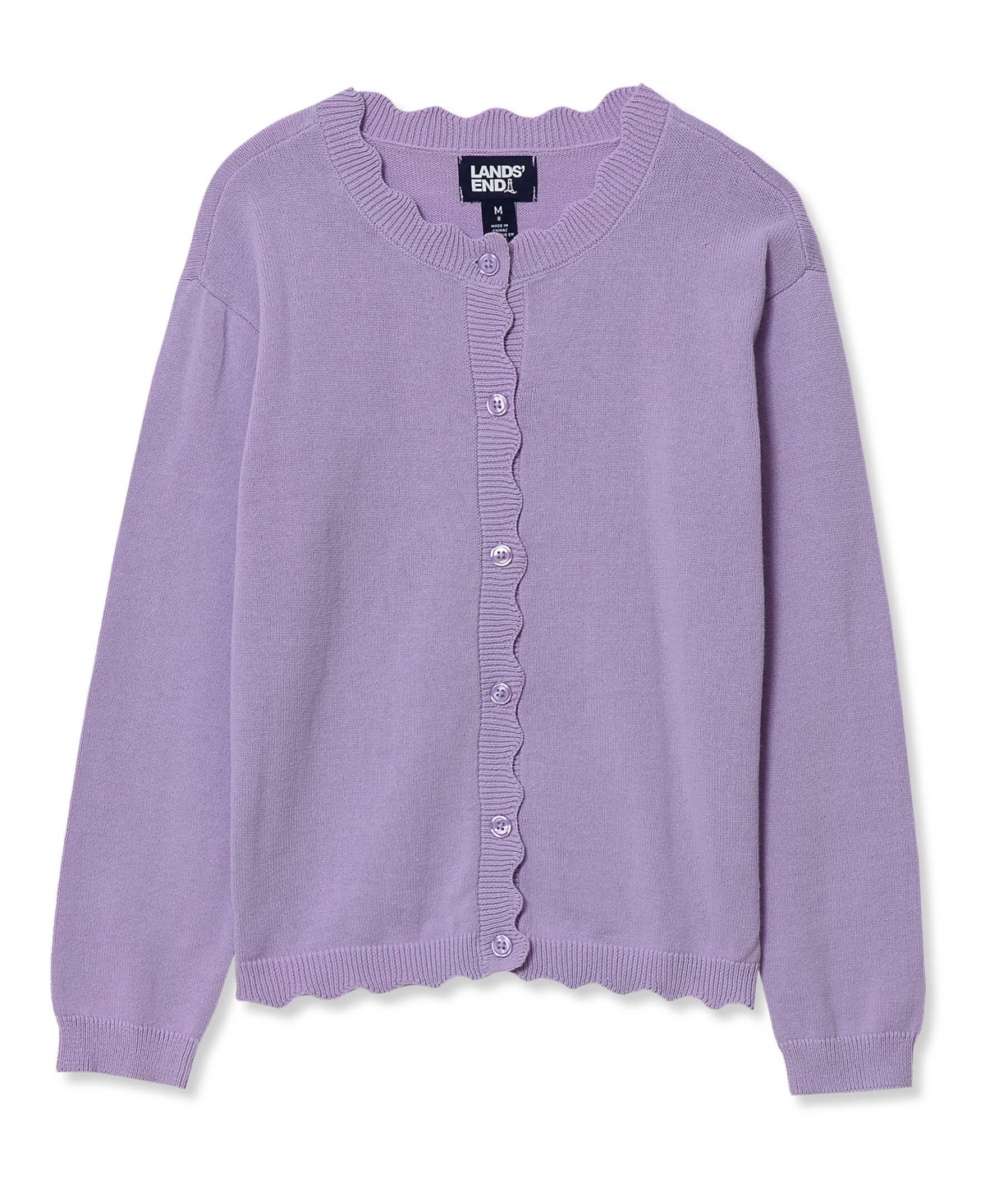 Click here for Lands End Girls Scalloped Hem Cardigan - Lavender prices