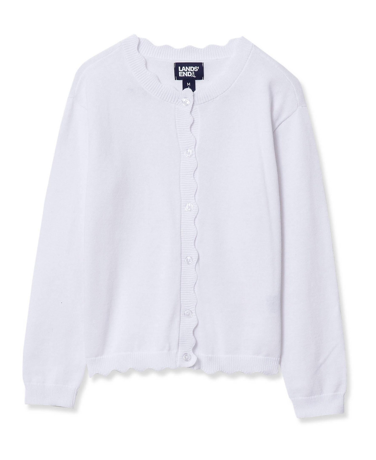 Click here for Lands End Girls Scalloped Hem Cardigan - White prices