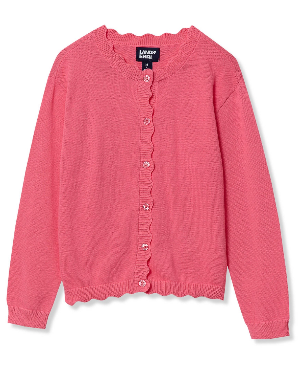 Click here for Lands End Girls Scalloped Hem Cardigan - Pink lemo... prices