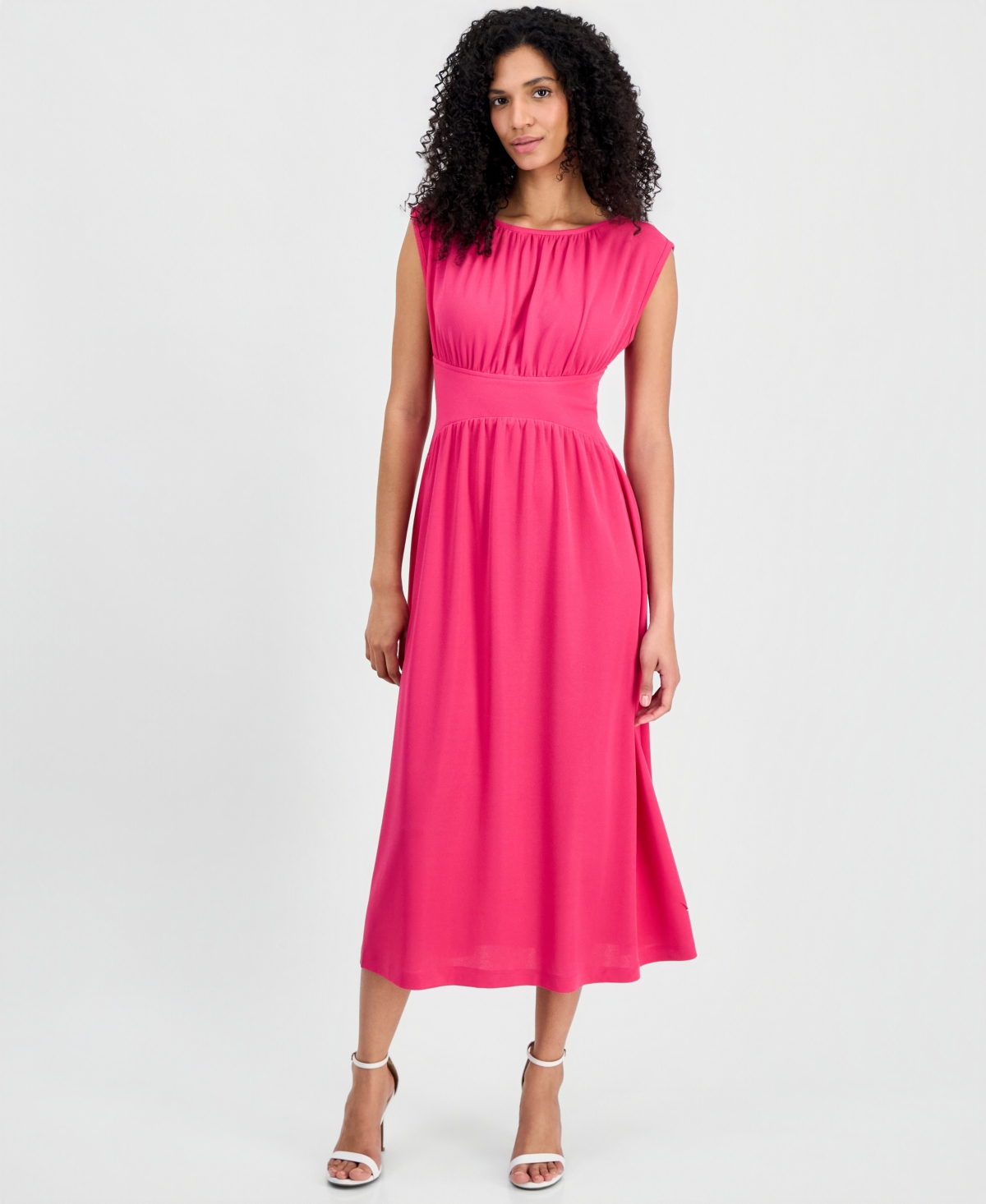 Click here for Anne Klein Womens Boat-Neck Shirred Midi Dress - V... prices