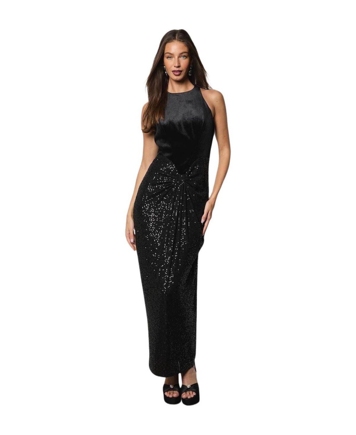 Click here for Coast Womens Velvet Halter Sequin Maxi Dress - Bla... prices
