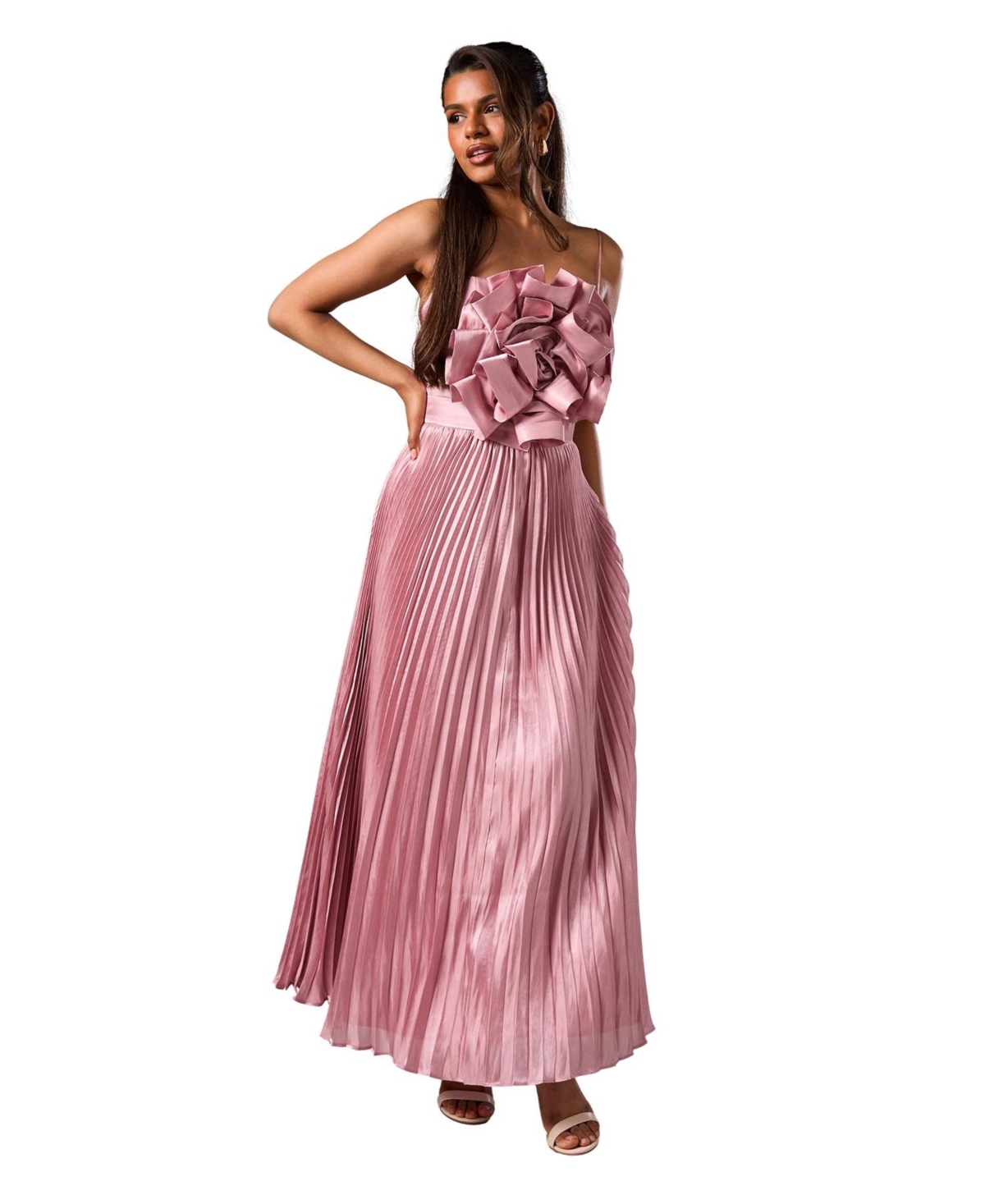 Click here for Coast Womens Metallic Pleated Corsage Dress - Pink prices