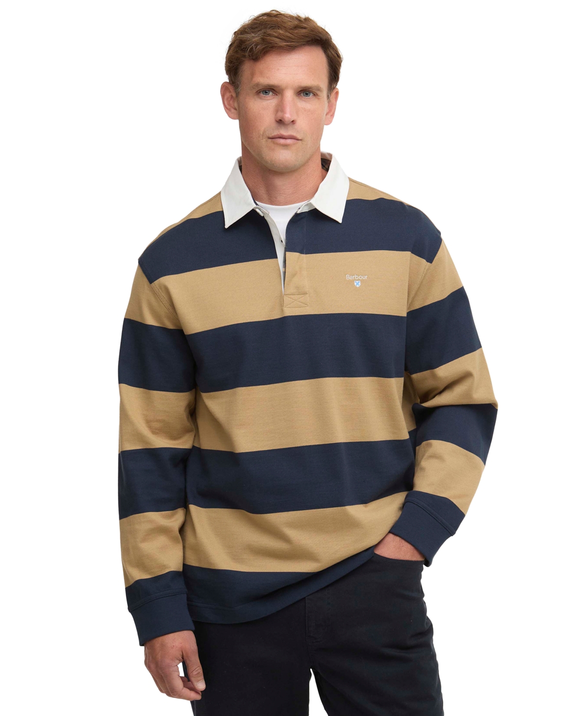 Click here for Barbour Mens Broome Striped Regular-Fit Rugby Shir... prices