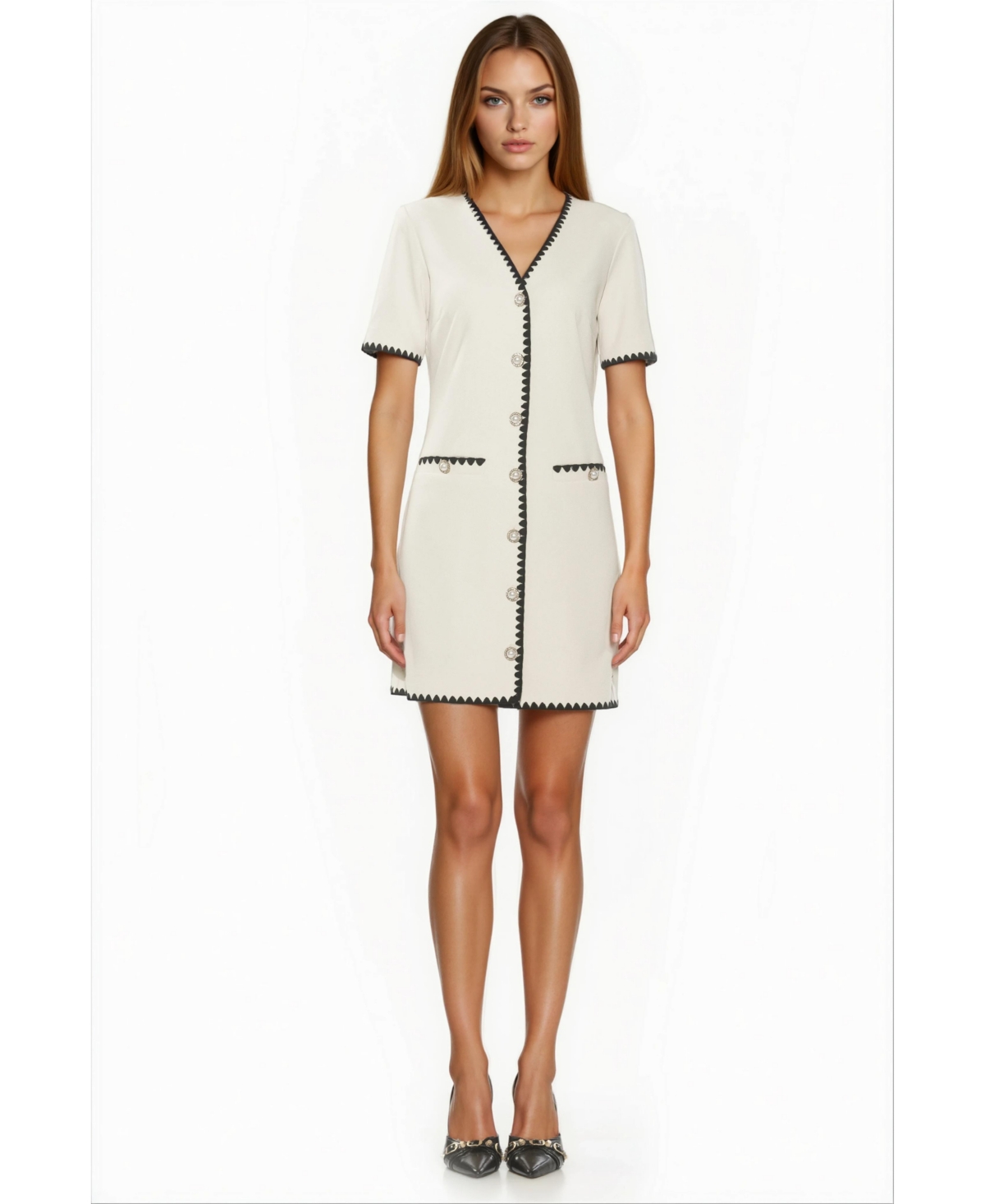 Click here for Alexia Admor Womens Jaiya V-Neck Scuba Crepe Butto... prices