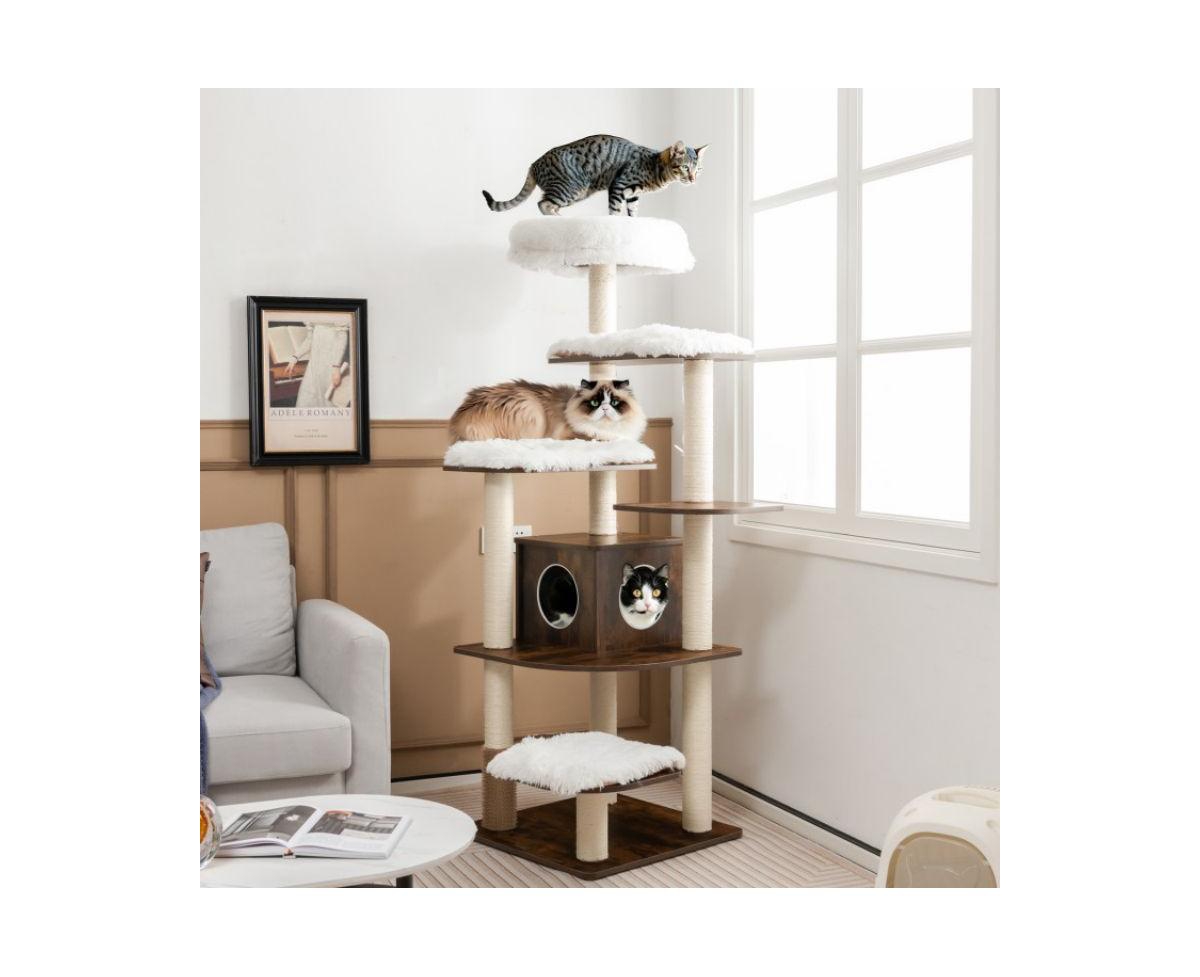 Click here for Aostirmotor 7-Layer Wooden Cat Tower with Sisal Po... prices