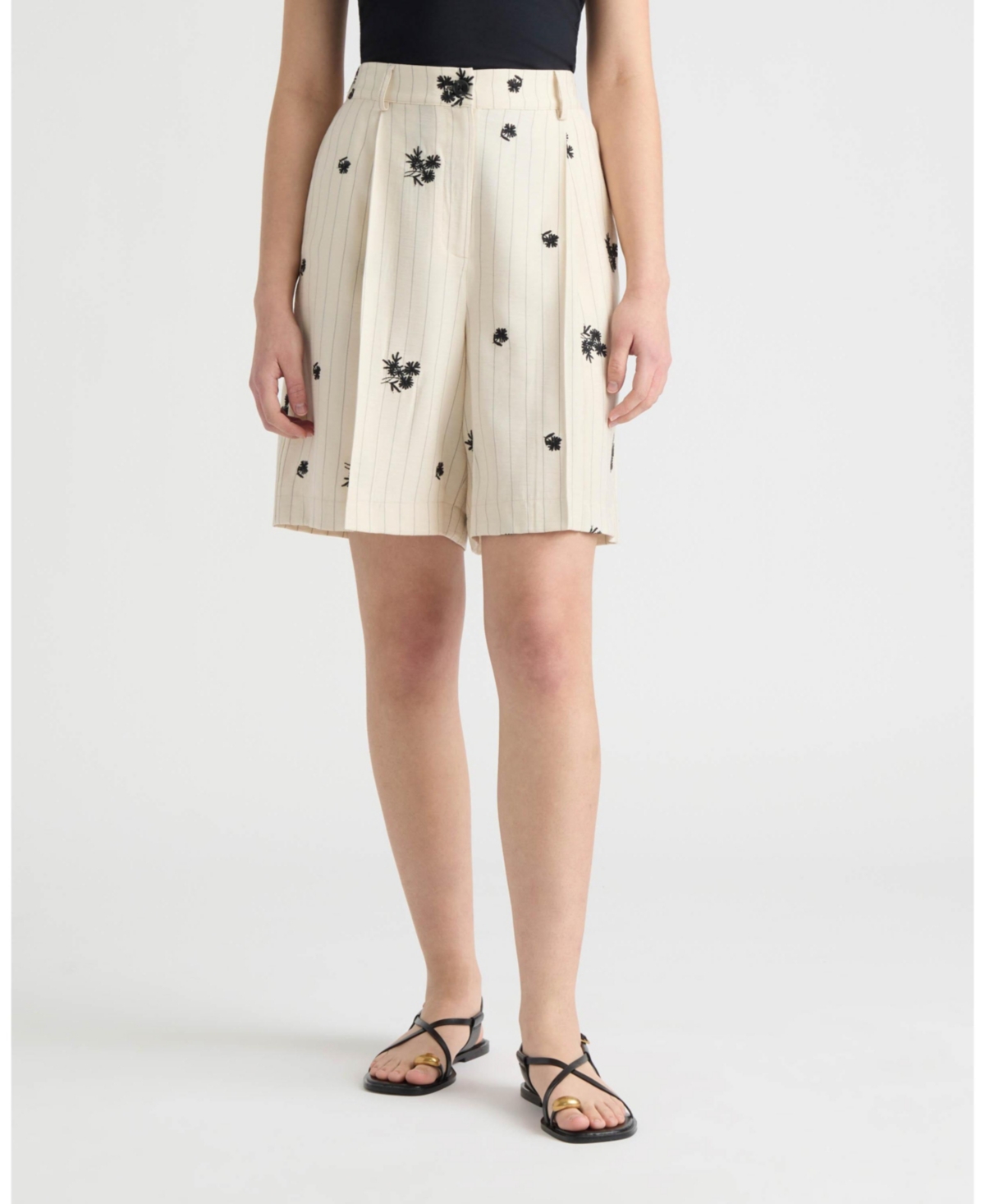 Click here for Nvlt Womens Embroidered Stripe Bermuda Short - Ivo... prices