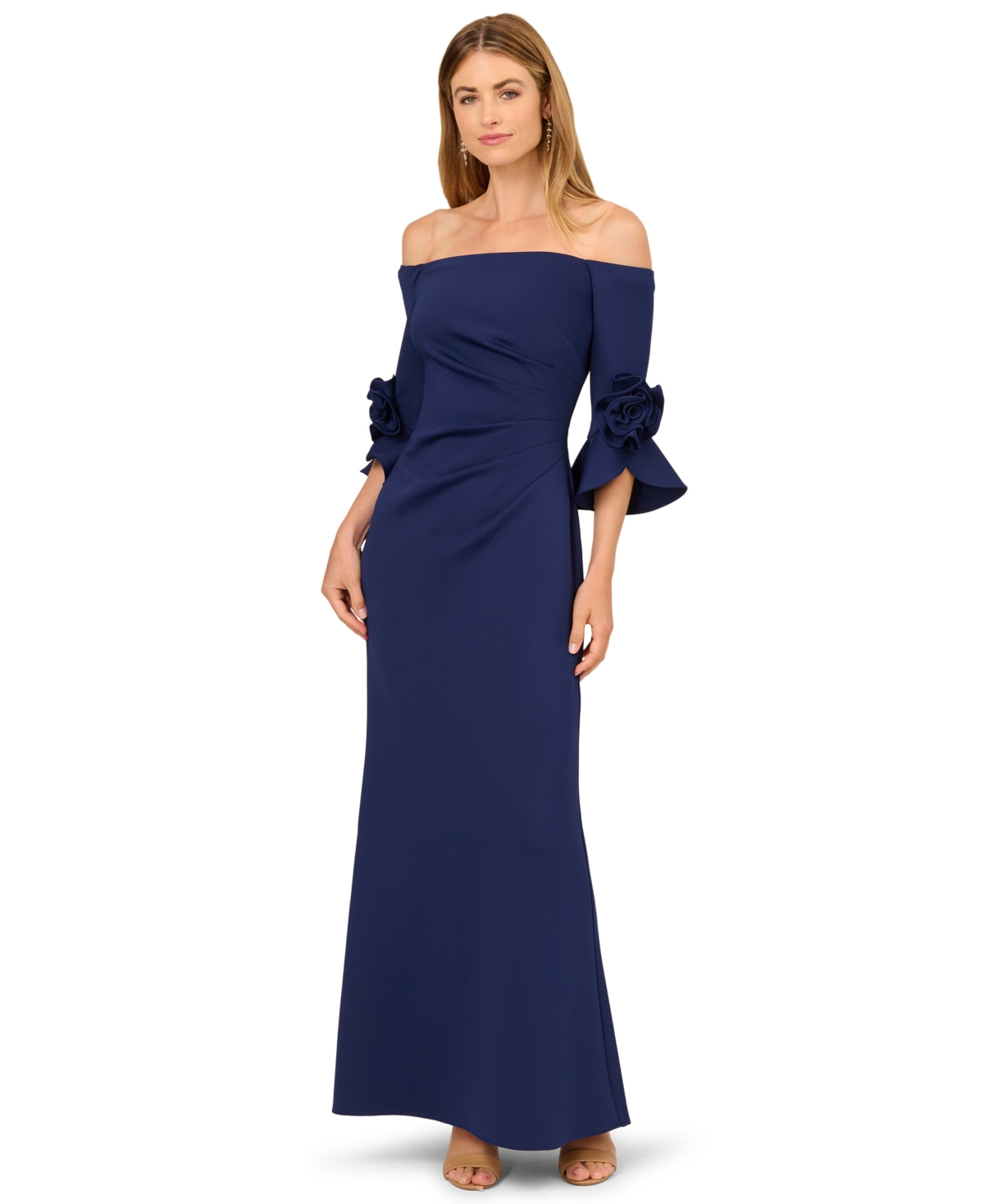 Click here for Adrianna Papell Rosette Off-The-Shoulder Gown - Na... prices