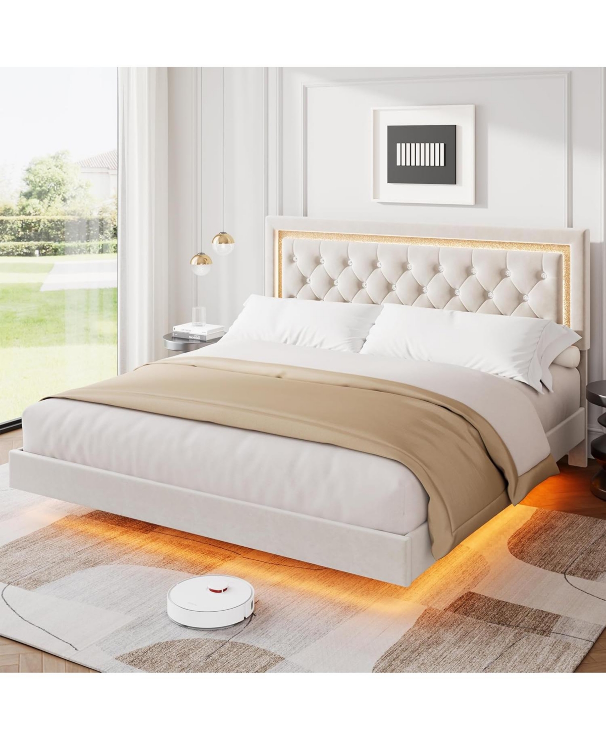 Click here for gaomon Floating Bed Frame with Smart Led Lights  U... prices
