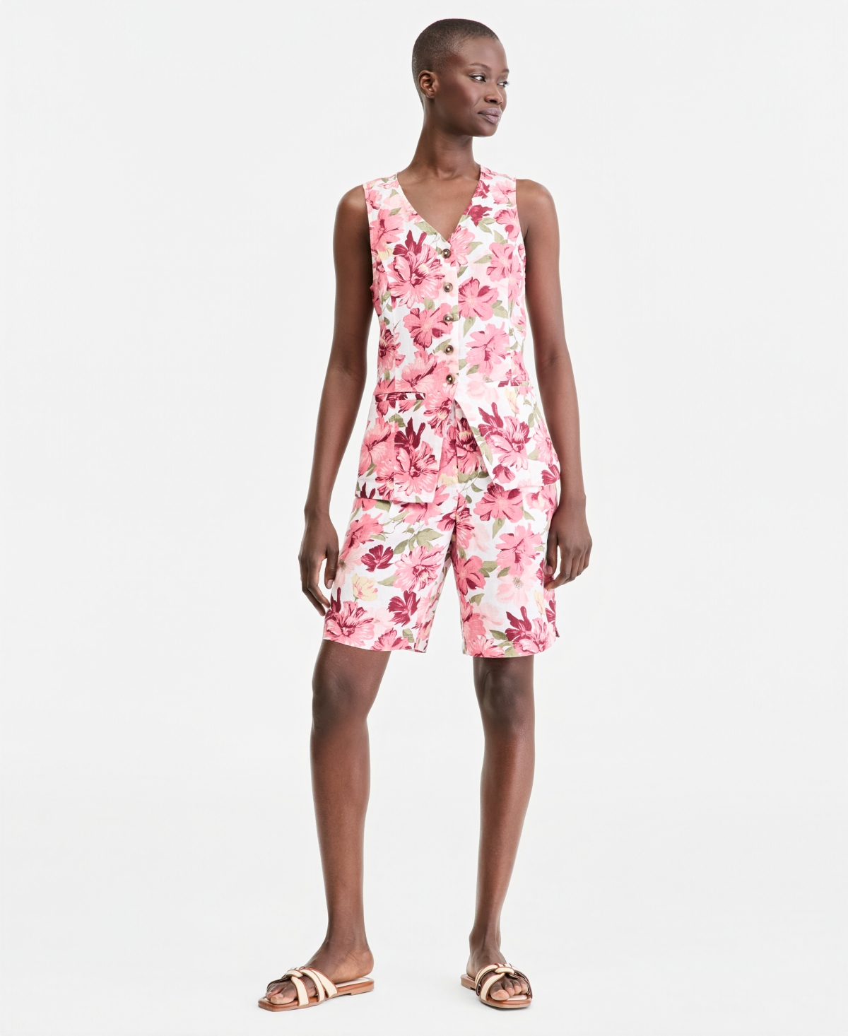 Click here for Charter Club Womens 100 Linen Printed Bermuda Shor... prices