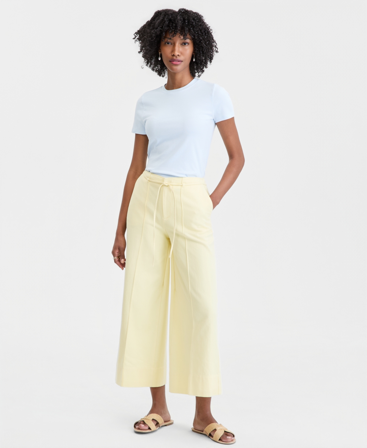 Click here for On 34th Womens High-Rise Cropped Linen-Blend Wide-... prices