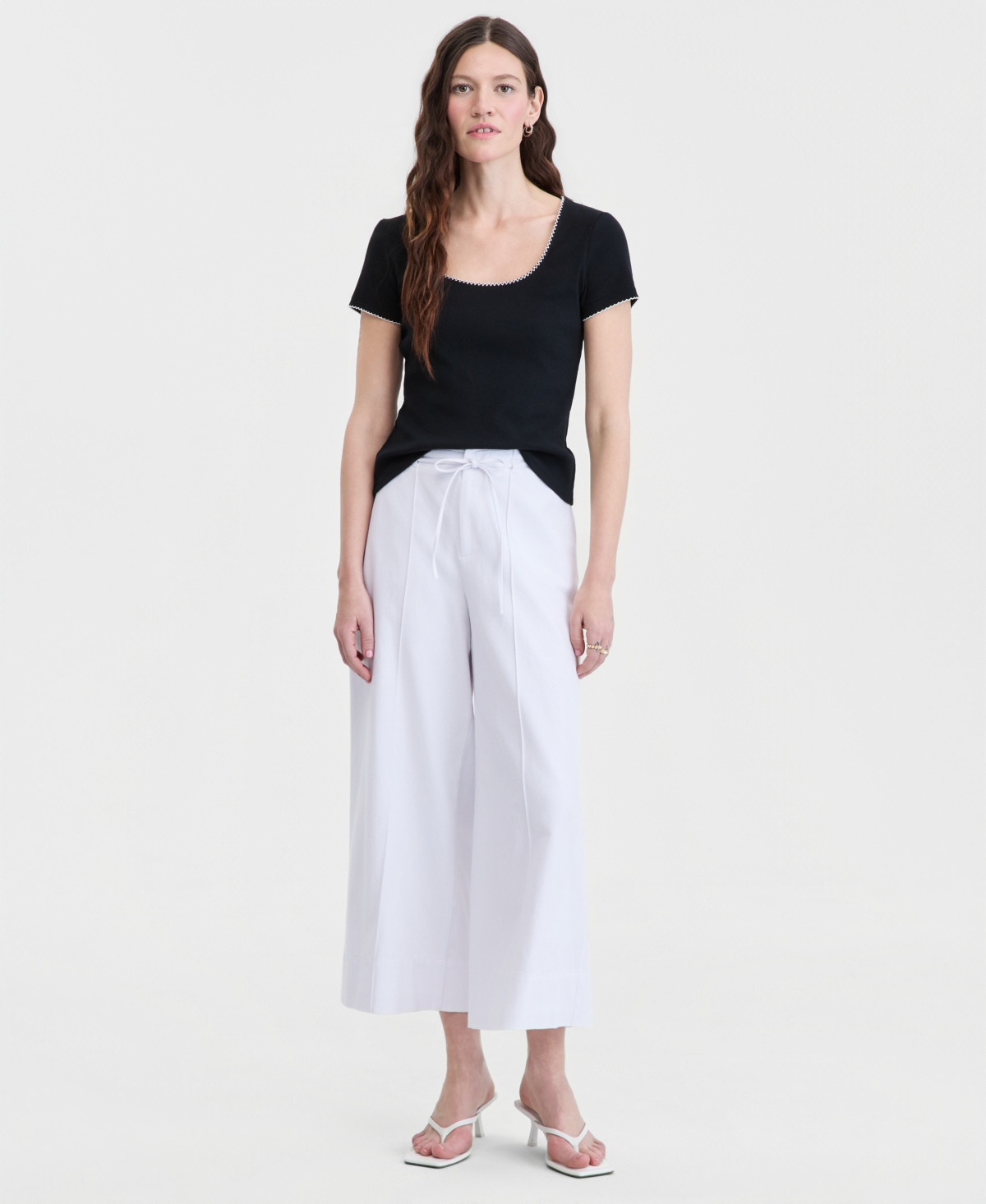 Click here for On 34th Womens High-Rise Cropped Linen-Blend Wide-... prices