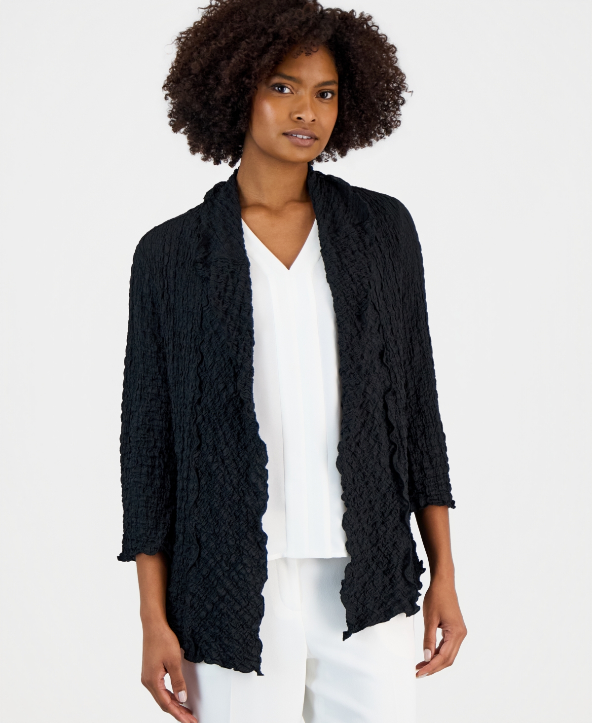 Click here for Kasper Womens Collared Open-Front Jacket - Black prices