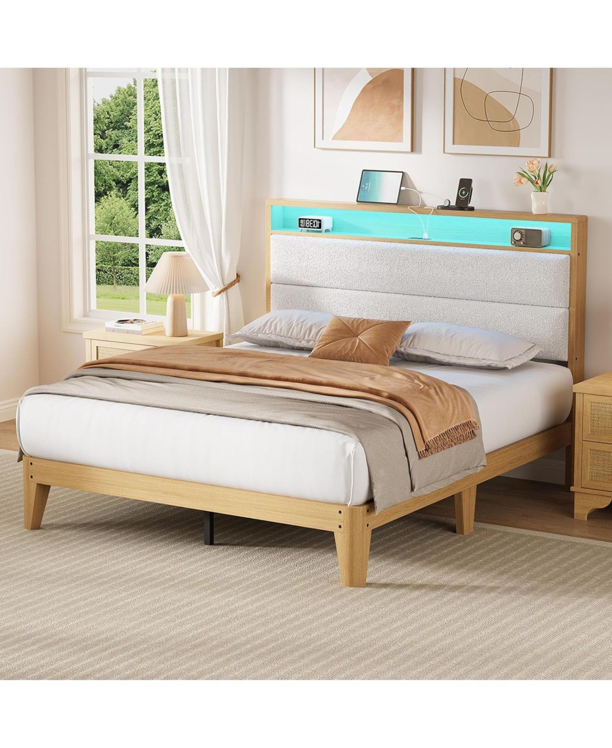 Click here for gaomon Size Bed Frame  Boucle Platform Bed Frame w... prices