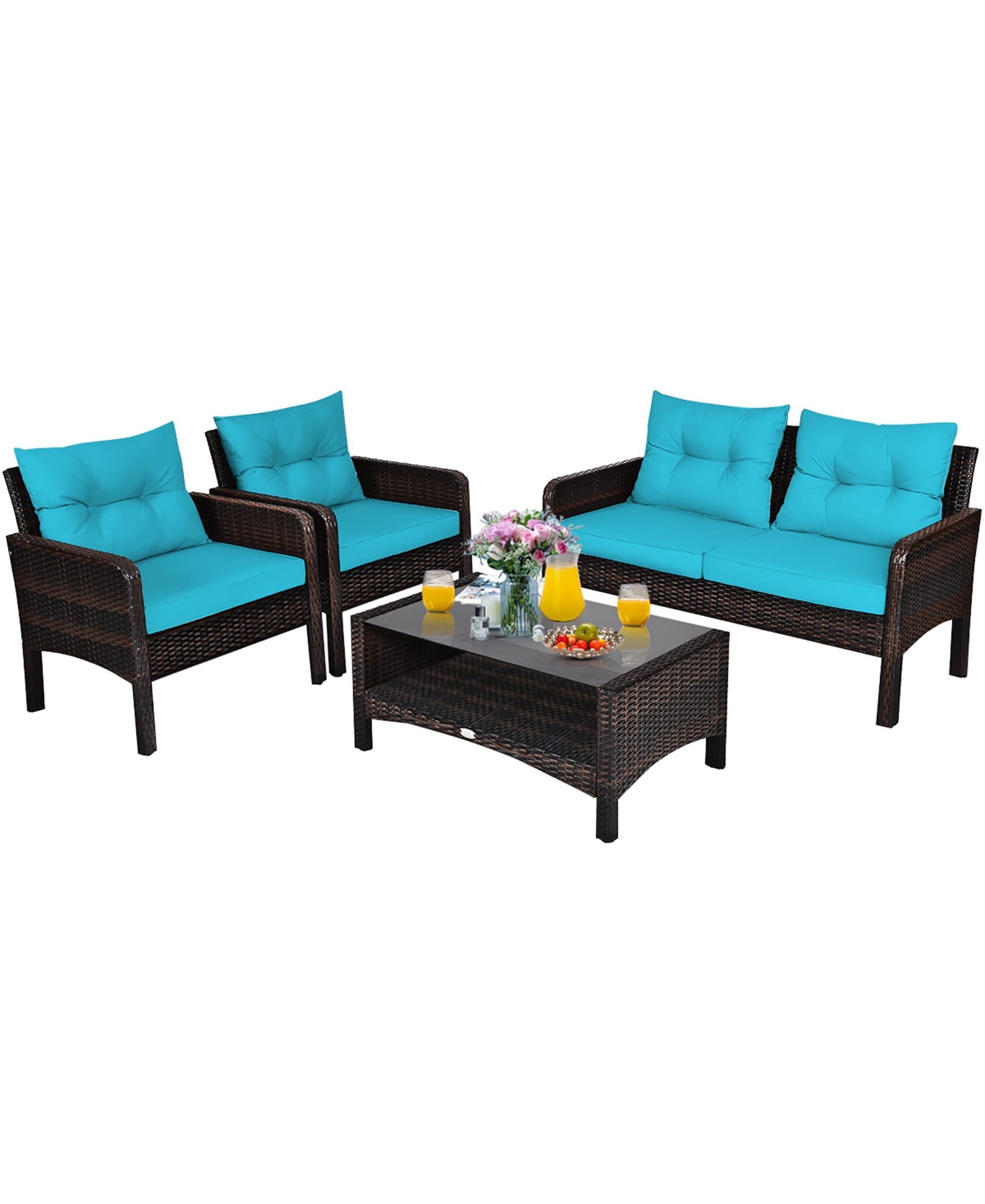 Click here for 4PCS Patio Rattan Furniture Set Loveseat Sofa Coff... prices