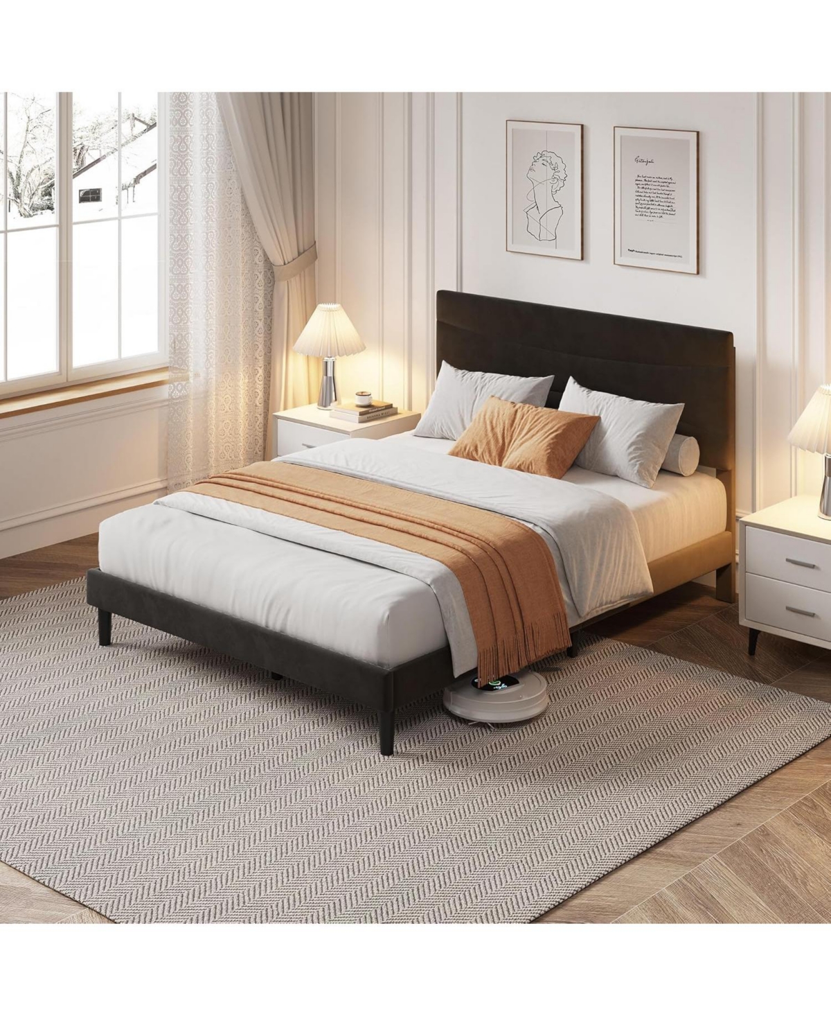 Click here for gaomon Queen Size Bed Frame Velvet Upholstered Pla... prices