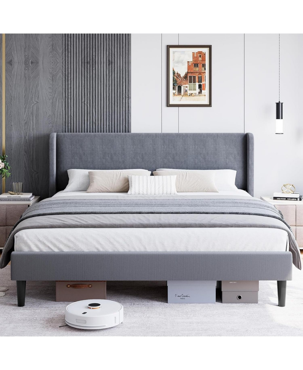 Click here for gaomon Upholstered Platform Bed Wingback Headboard... prices