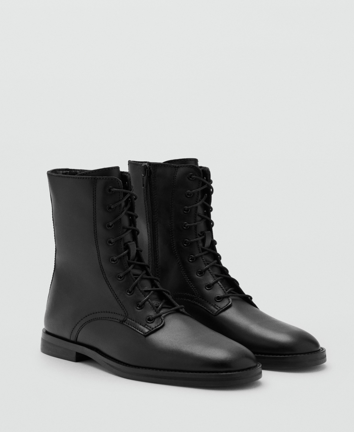 Click here for Mango Womens Lace-Up Leather Ankle Boots - Black prices