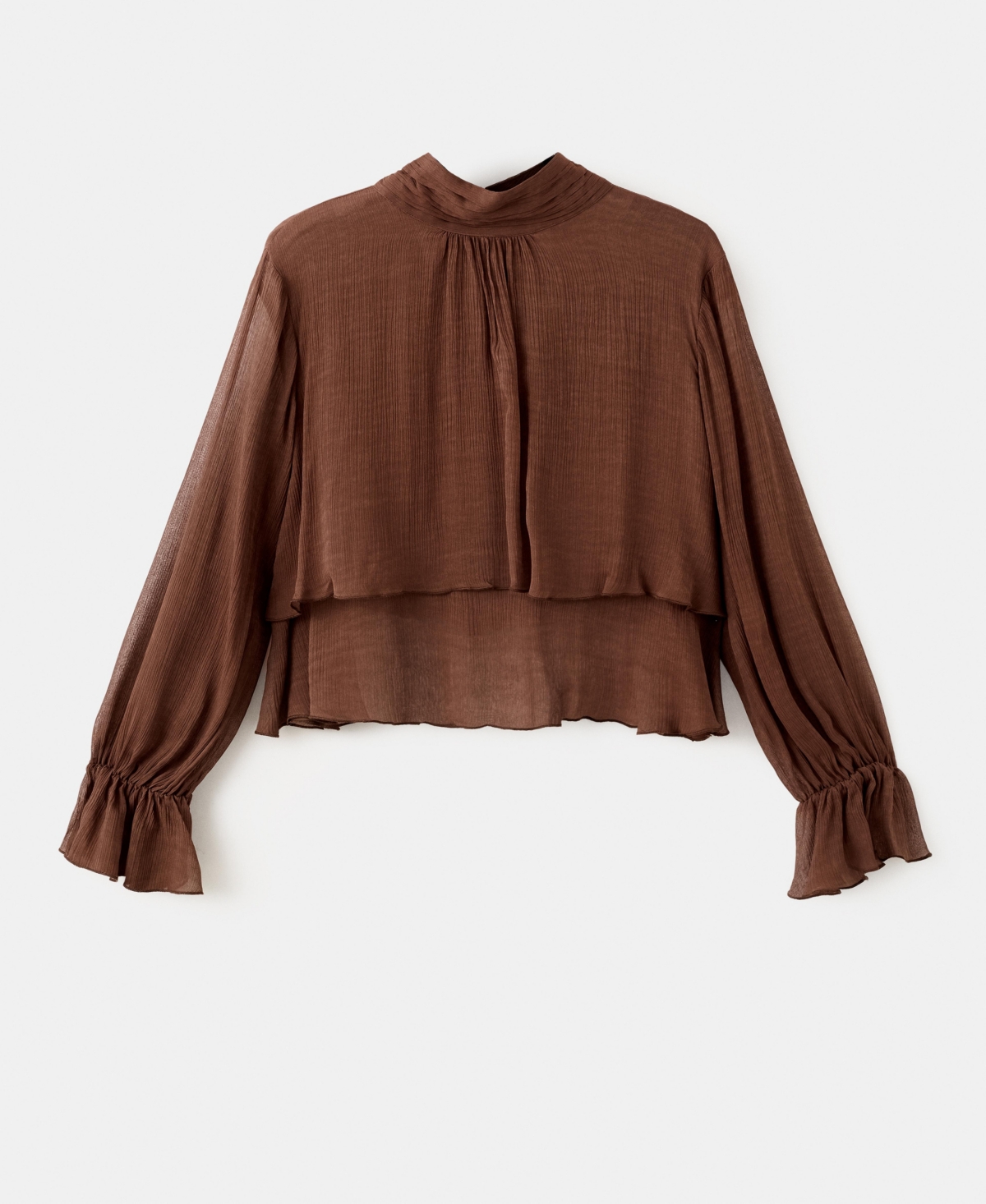 Click here for Mango Womens Ruffled High-Neck Blouse - Brown prices