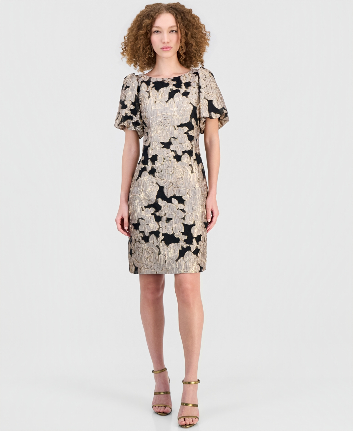Click here for Connected Womens Jacquard Sheath Dress - Black Tau... prices
