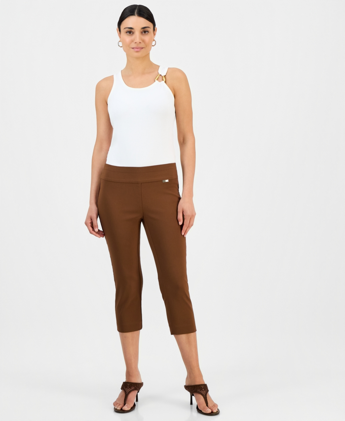 I.n.c. International Concepts Petite Tummy-Control Pull-On Capri Pants  Created for Macys - Brown Tree