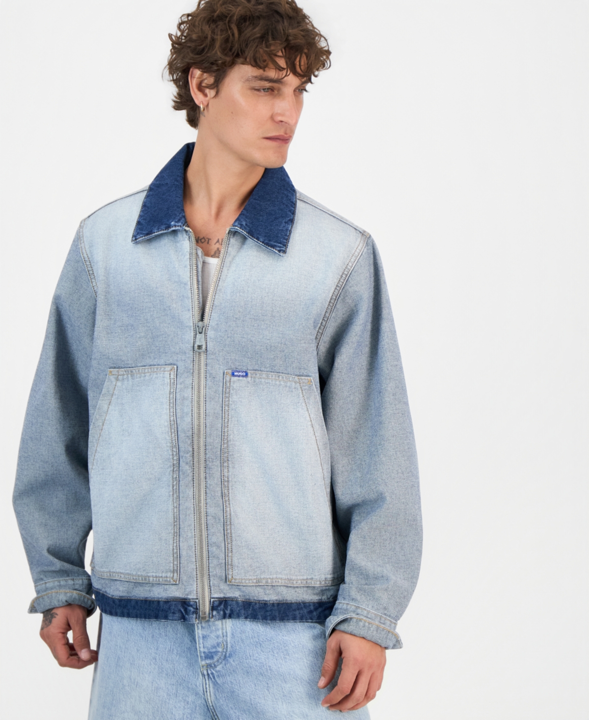 Click here for Hugo Boss Mens Cotton Mixed-Wash Denim Jacket - LT... prices
