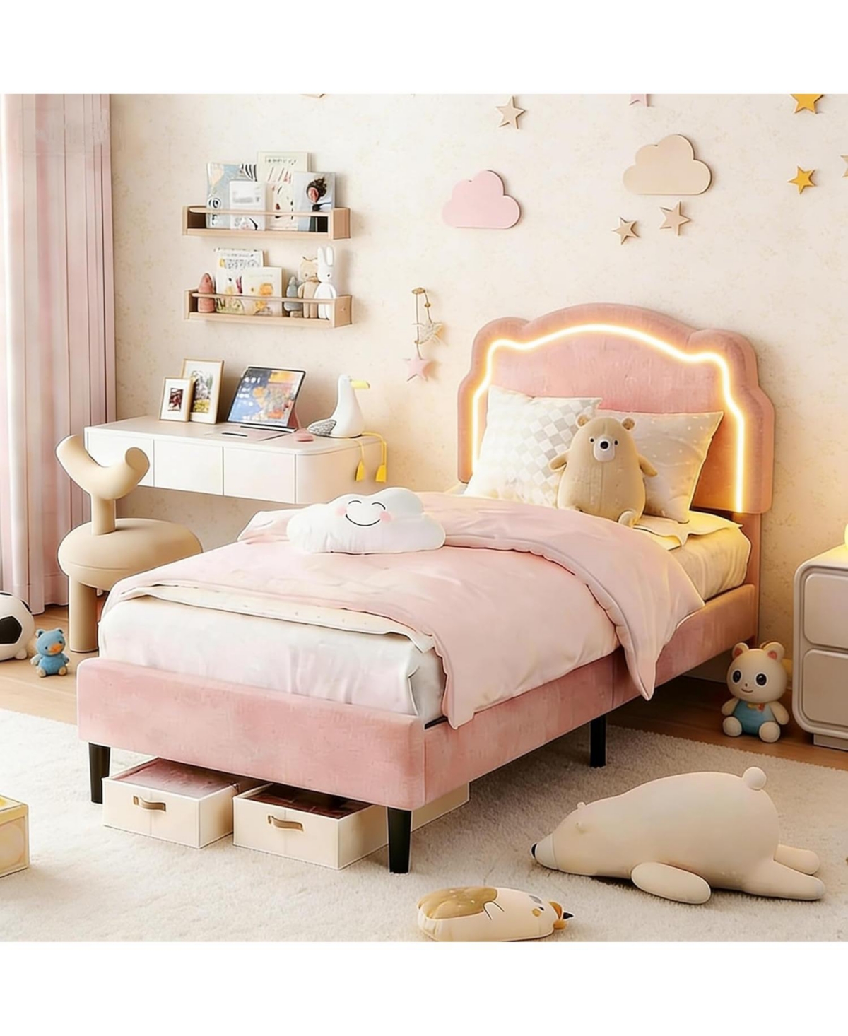 Click here for gaomon Twin Upholstered Bed Frame with Smart Led a... prices