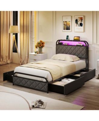 Click here for Twin Size Bed Frame With Led Lights Charging Stati... prices