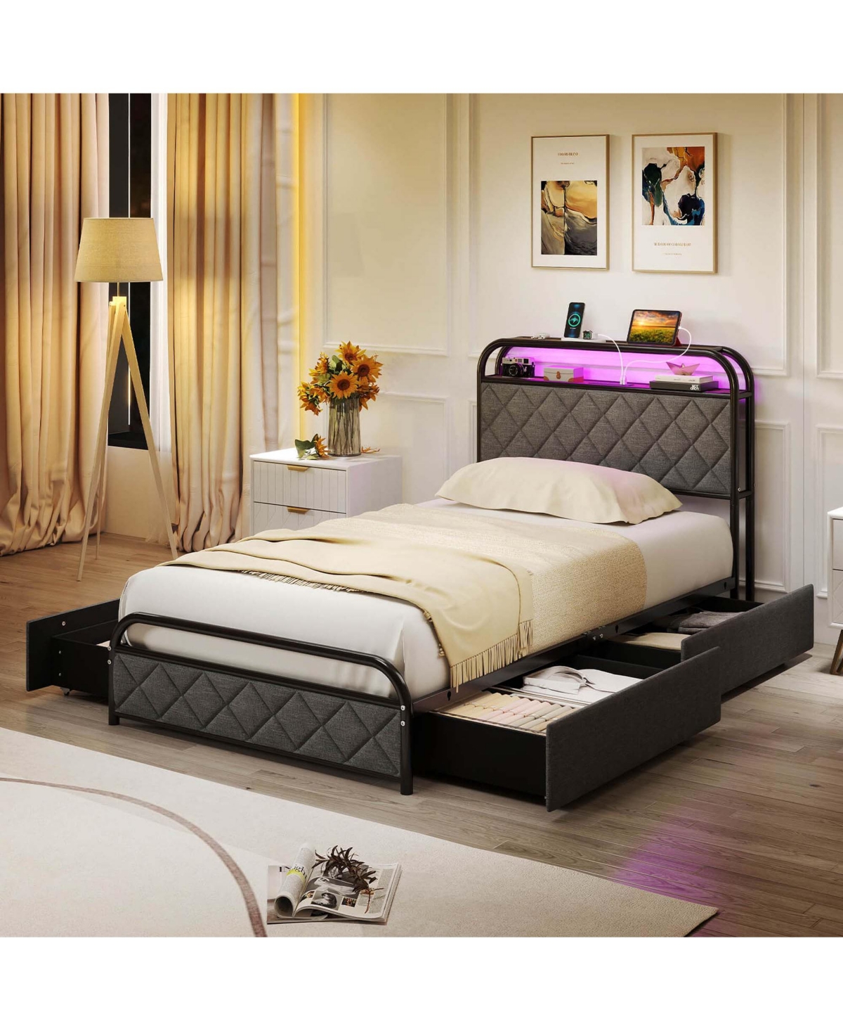 Click here for Twin Size Bed Frame with Led Lights & Charging Sta... prices