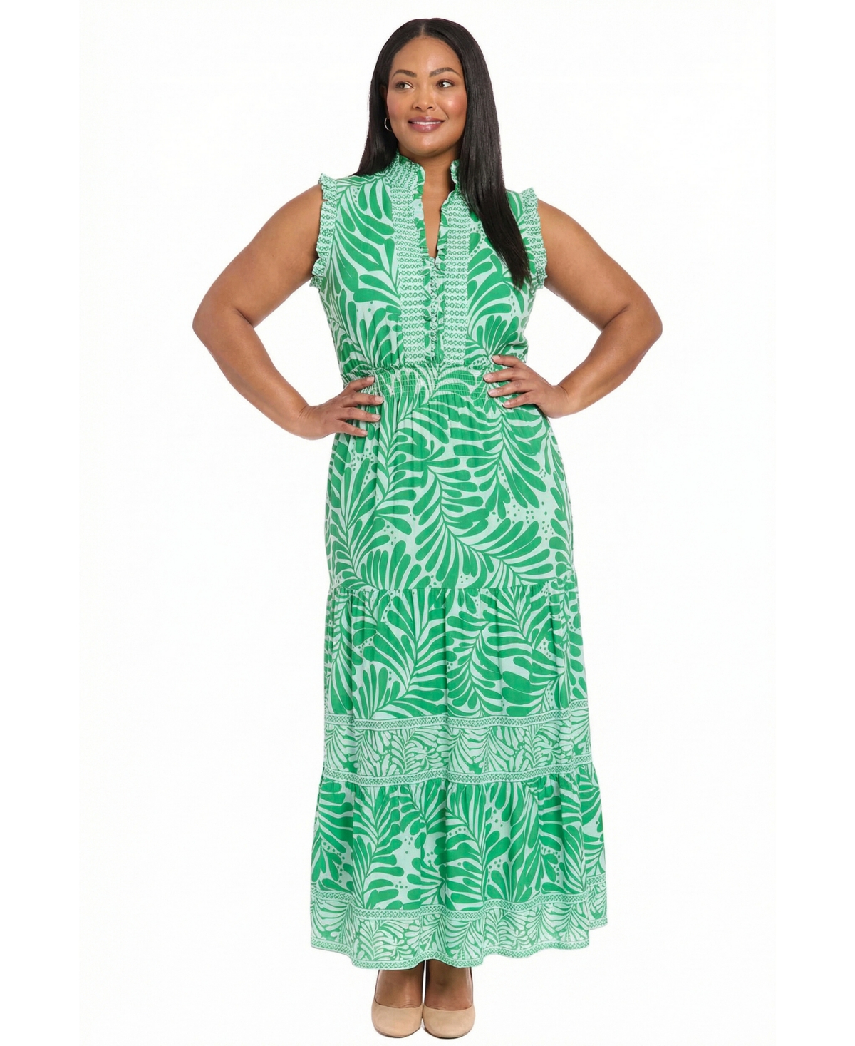 Click here for London Times Plus Size Split V-Neck Maxi Dress - B... prices