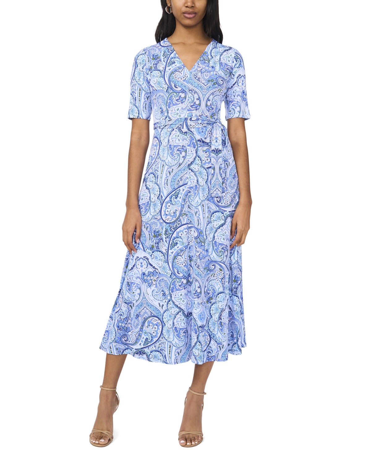 Click here for Msk Petite Printed V-Neck Short-Sleeve Midi Dress... prices