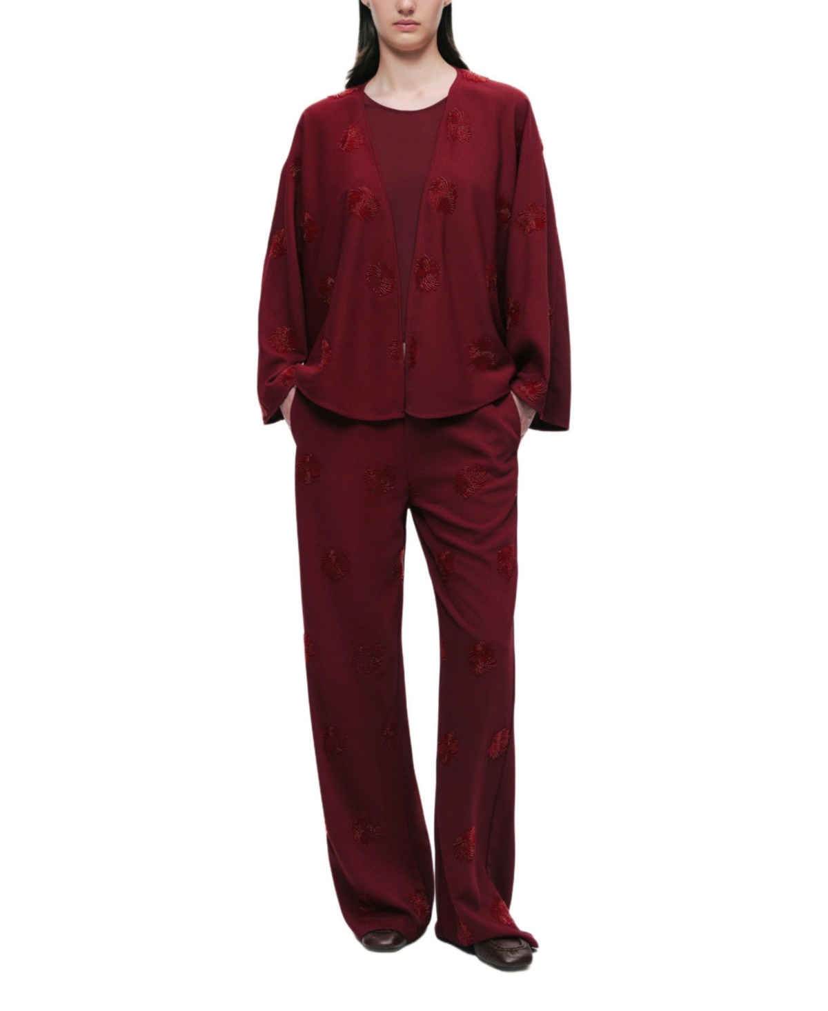 Click here for Nocturne Womens Embellished Bootcut Pants - Burgun... prices