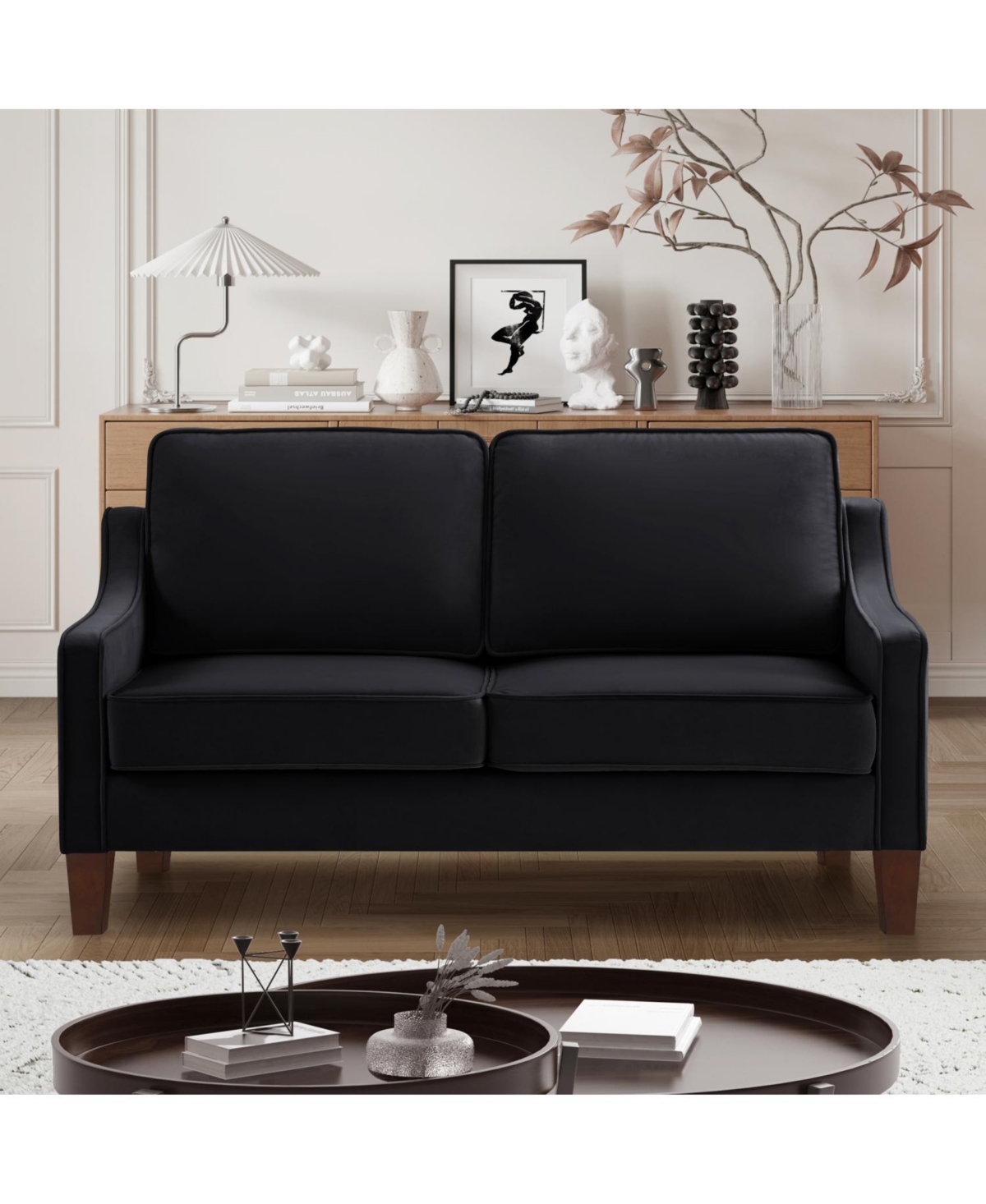 Click here for Simplie Fun Upholstered Black Velvet Loveseat Sofa... prices