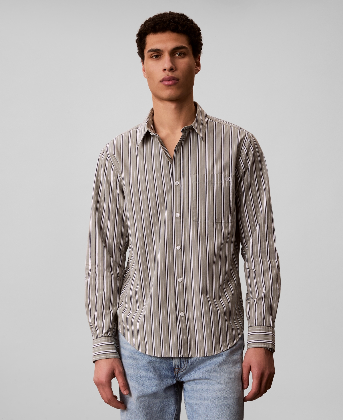 Click here for Calvin Klein Mens Multi Stripe Poplin Shirt - Shad... prices
